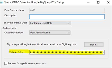 Unable To Copy Refresh Token From Odbc Data Source Administrator