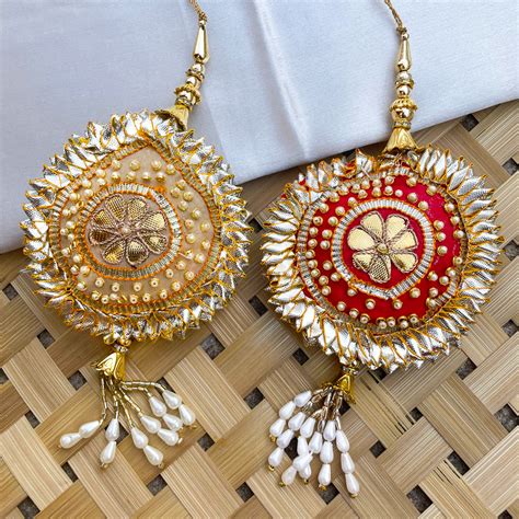 Handmade Golden And Pink Rakhi Combo Of Gota Patti Base Design For