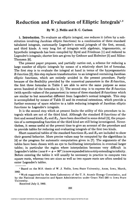 pdf reduction and evaluation of elliptic integrals