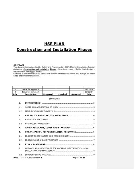 Hse Plan Format Risk Management Hazards