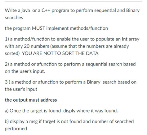 Solved Searches The Program MUST Implement Methods Function Chegg Com