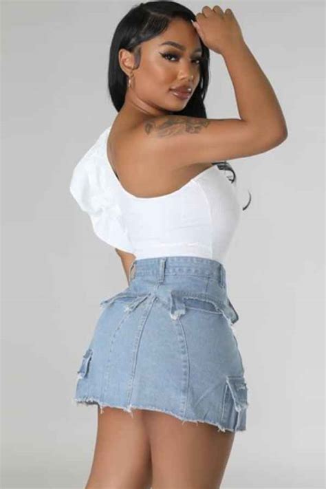 Button Down Sexy Denim Mini Skirt Wow Garments