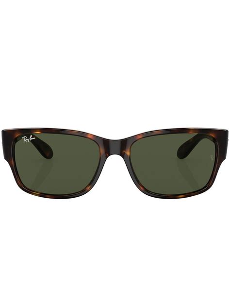 Ray Ban Tortoiseshell Effect Rectangle Frame Sunglasses Brown