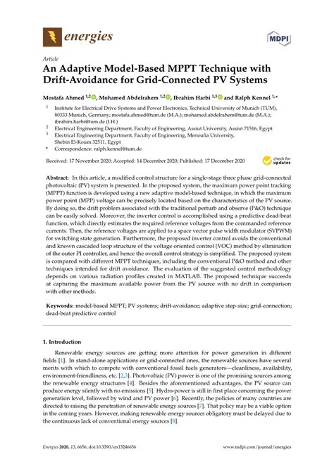 Pdf An Adaptive Model Based Mppt Technique With Drift Avoidance For