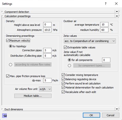 Details On Calculation Presettings In The Settings Ventilation