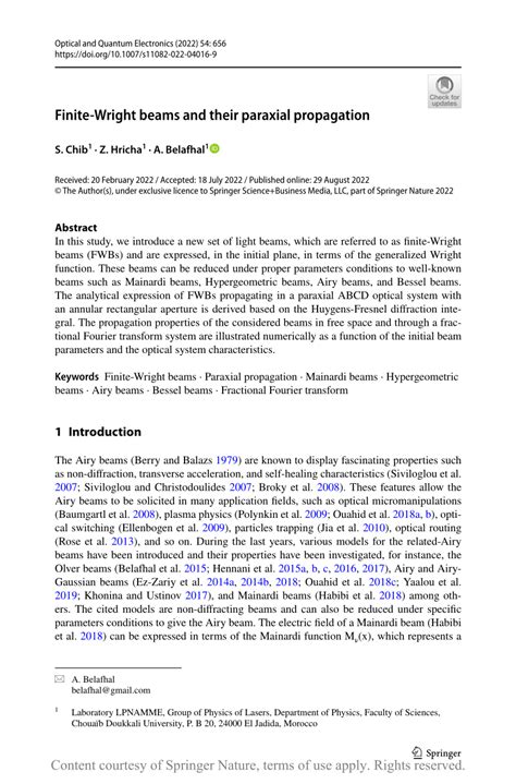 Finite Wright Beams And Their Paraxial Propagation Request Pdf