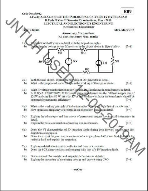jntuh b tech electrical and electronics engineering may 2019 question
