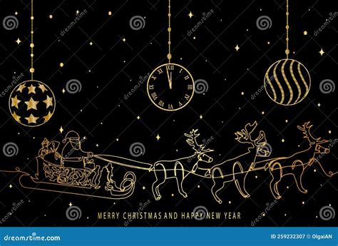 Vector Cartoon Sleigh With Reindeer Santa Claus Sleigh Christmas