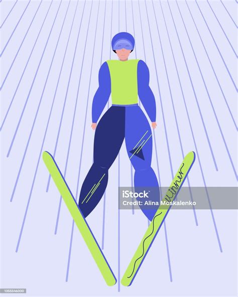 젊은 스포츠맨 스키 점프 빠른 비행 플랫 디자인 스타일의 예술의 벡터 일러스트 겨울 스포츠 게임 겨울에 대한 스톡 벡터 아트 및 기타 이미지 Istock