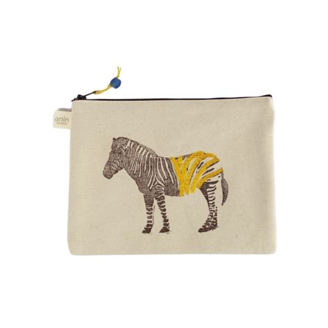 Anin Namibia Kleine Tasche Aus Baumwolle Zebra Gelb Handbestickt 41 X 39 Cm