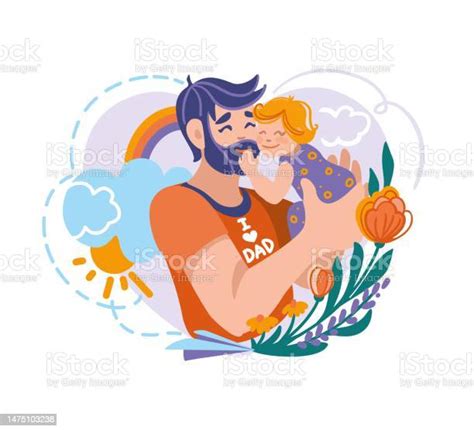 아이를 품에 안고 있는 행복한 아버지 아버지의 날 인사말 카드 귀여운에 대한 스톡 벡터 아트 및 기타 이미지 귀여운 아기
