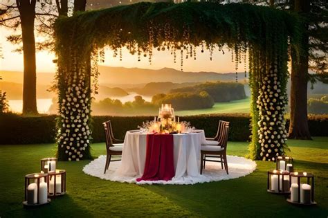 Una Mesa Puesta Para Una Boda Con Mantel Y Flores Foto Premium