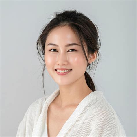 A Woman In A White Robe With A Smile On Her Face Premium Ai Generated