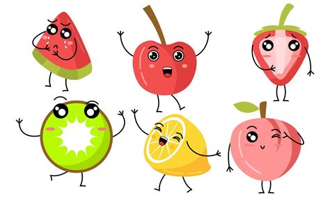 Cute Fruits Funny Characters Icon Vector 14392429 Vector Art At Vecteezy