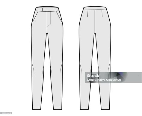 바지 담배 테크니컬 패션 일러스트와 일반 로우 웨이스트 하이 라이즈 풀 길이 경사 포켓 0명에 대한 스톡 벡터 아트 및 기타 이미지 Istock