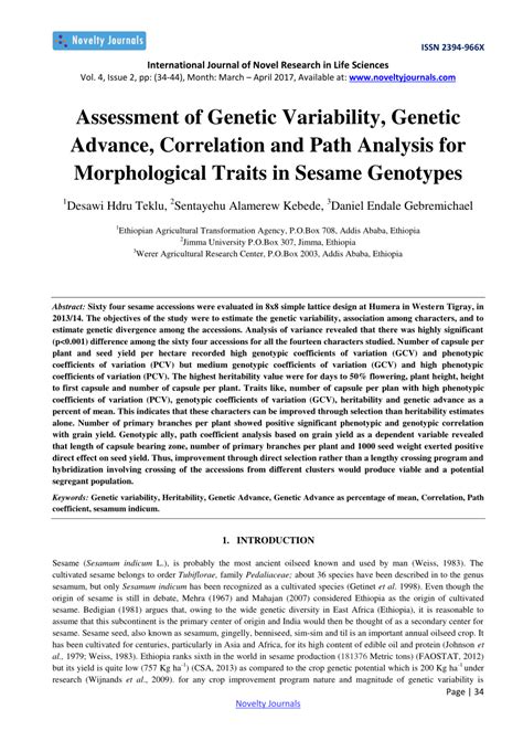Pdf Assessment Of Genetic Variability Genetic Advance Correlation