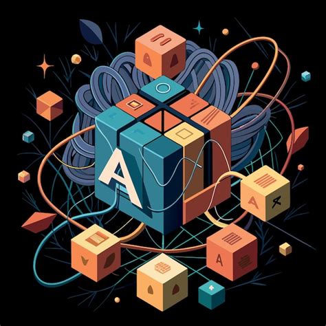 인공지능 Ai 또는 기계 학습 Machine Learning 은 미래의 세계 개념에서 스트래글 큐브 Straggle Cube 나무 블록 Wooden Block
