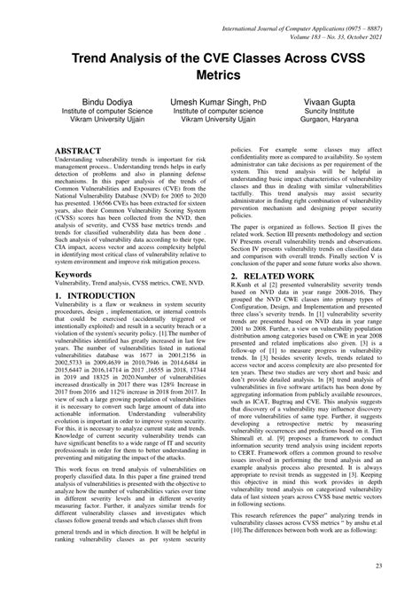 Pdf Trend Analysis Of The Cve Classes Across Cvss Metrics