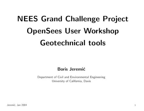 Pdf Nees Grand Challenge Project Opensees User Workshop Sokocalo