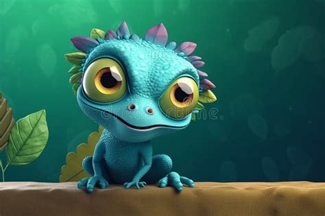 Blue Chameleon Sitting On The Branch 3d Illustration Stock Illustration Illustration Of