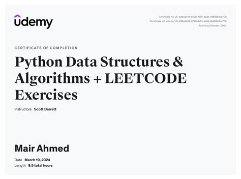 Completed Python Dsa Course By Scott Barrett Mair Ahmed Posted On The Topic Linkedin