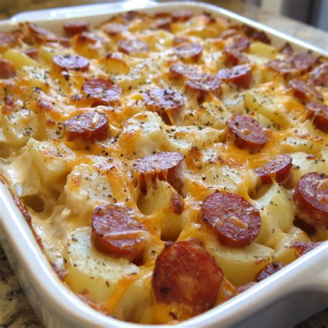 Kielbasa Sausage Cheesy Potato Casserole Naomis Recipes