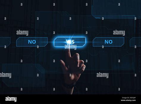 The Person Presses The Holographic Display With Yes Or No Buttons