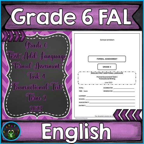 Grade 6 English First Additional Language Assessment Task Fat4 Writing Term 2 2023 Klankpret