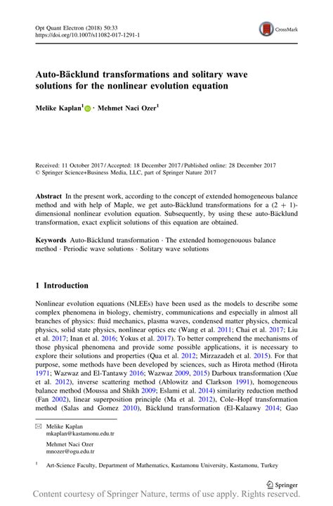 Auto Bäcklund Transformations And Solitary Wave Solutions For The Nonlinear Evolution Equation