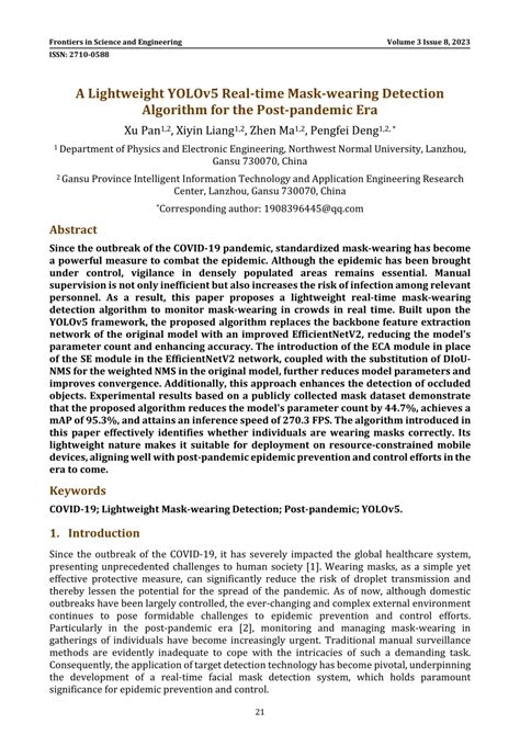 PDF A Lightweight YOLOv Real Time Mask Wearing Detection Algorithm For The Post Pandemic Era