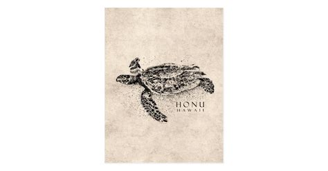 Honu Hawaiian Sea Turtle On Vintage Parchment Postcard