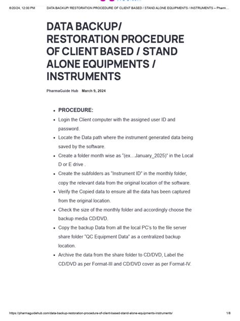 Data Backup Restoration Procedure Of Client Based Stand Alone