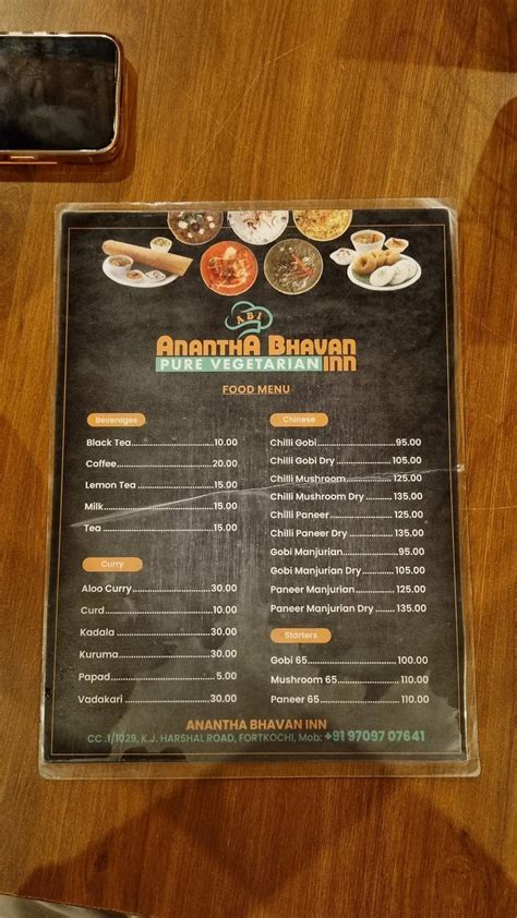Menu At Anantha Bhavan Inn Kochi