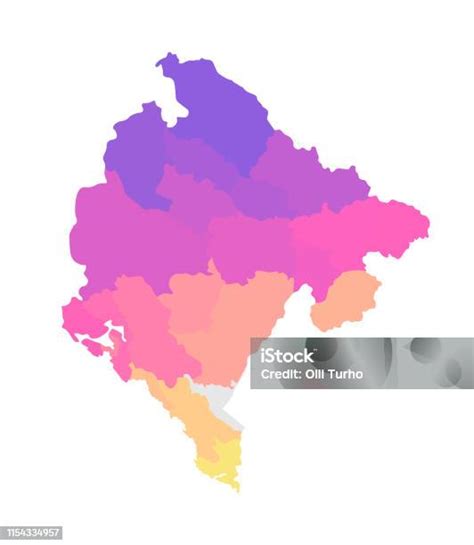 モンテネグロの単純化された管理地図のベクトル分離イラスト領域の境界線多色シルエット まぶしいのベクターアート素材や画像を多数ご用意