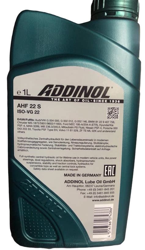 Buy Addinol Ahf 22 S Central Hydraulic Fluid Ags Actuator Fluid Made