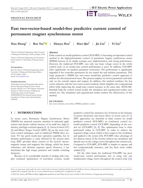 Pdf Fast Two‐vector‐based Model‐free Predictive Current Control Of Permanent Magnet