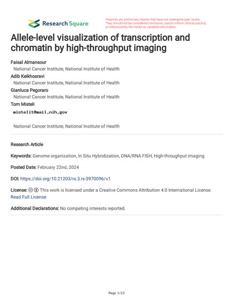 Pdf Allele Level Visualization Of Transcription And Chromatin By High Throughput Imaging