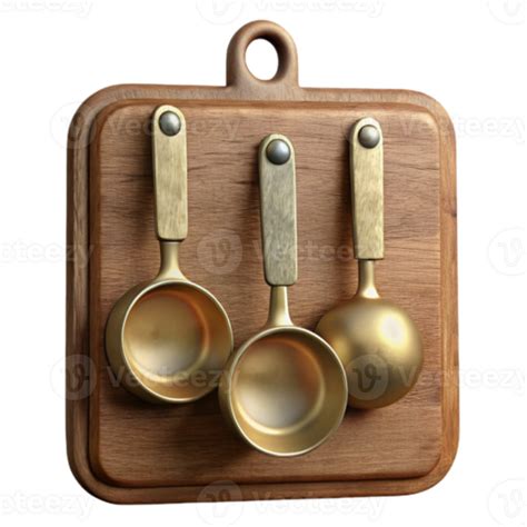 Render Golden Measuring Spoons On Wooden Board Illustration 55920783 Png