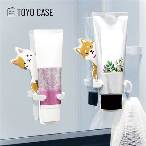 日本toyo Case 動物造型無痕壁掛式洗面乳牙膏收納架 犬｜媽咪愛