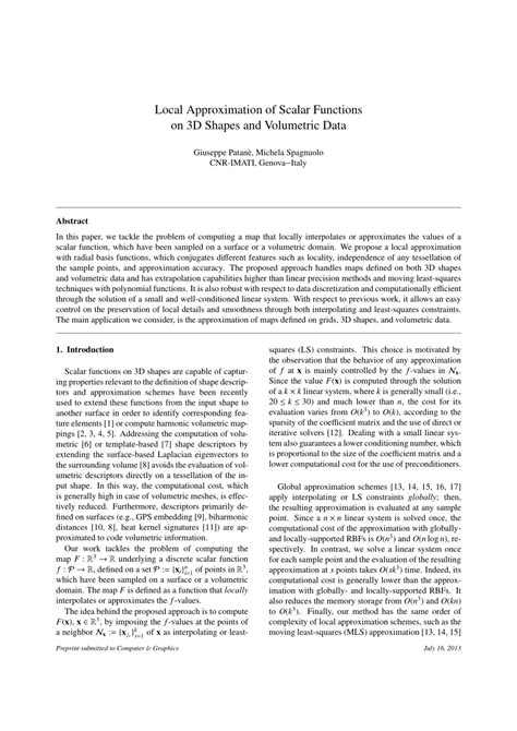 Pdf Local Approximation Of Scalar Functions On 3d Shapes And Volumetric Data