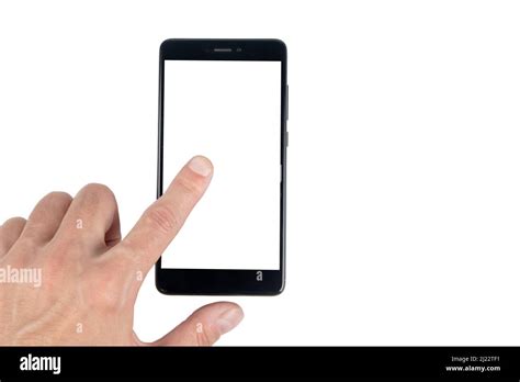 Hand Touching Smartphone Screen Isolated On White Mock Up Phone Mobile