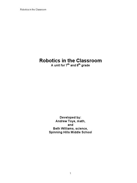 robotics in the classroom 7th and 8th grade pdf mass force