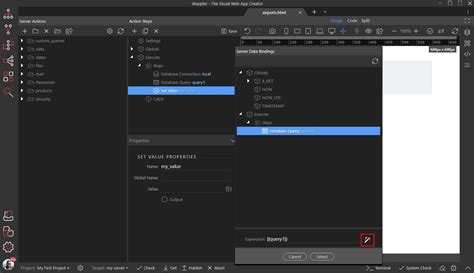 wappler documentation using set value in server connect