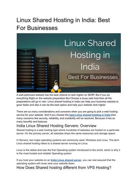 Ppt Linux Shared Hosting In India Best For Businesses Powerpoint