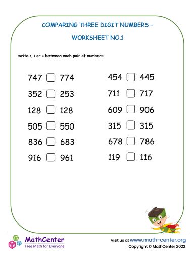 Comparing Three Digit Numbers Worksheet No Worksheets Math Center