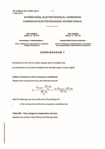 IEC 61869 5 Ed 1 0 B Cor 1 2015 Corrigendum 1 Instrument Transformers Part 5 Additional