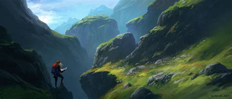 배경 화면 2000x857 픽셀 삽화 낭떠러지 디지털 아트 경치 산들 2000x857 Wallpaperup