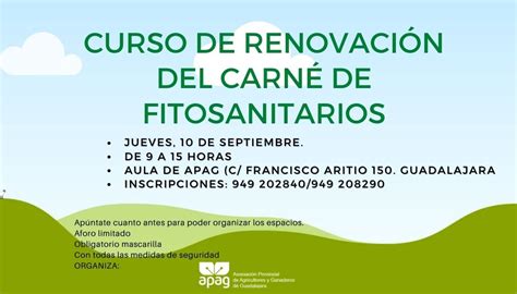 10 septiembre Curso renovación carné fitosanitarios Guadalajara APAG