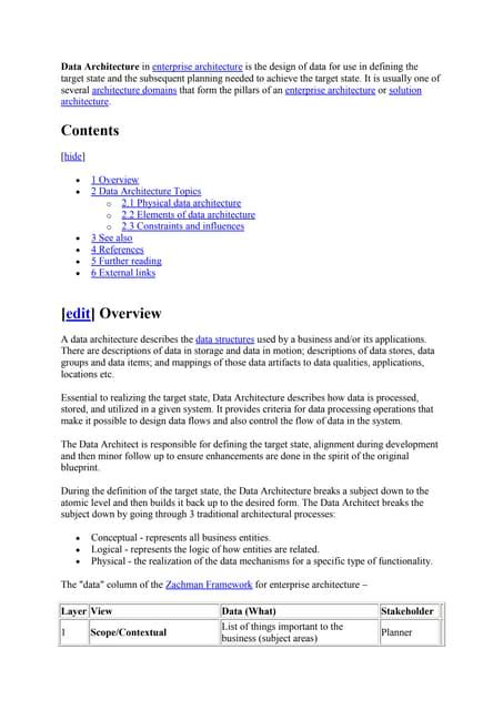 Example Data Specifications And Info Requirements Framework Overview