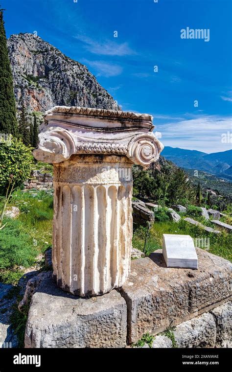 Ancient Greek Column At The Delphi Archaeological Site Delphi Was